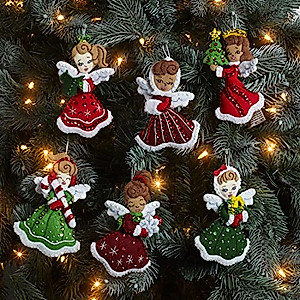 Bucilla Felt Applique 6 Piece Ornament Making Kit, Christmas Angels, Perfect for DIY Arts and Crafts, 89493E