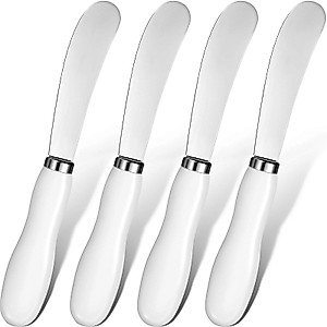 Cheese Spreader Cheese Butter Knife Stainless Steel Spreader Knife with White Porcelain Handles Multipurpose Cheese Butter Spreader Knives for Kitchen Use 5.74 Inch (4)
