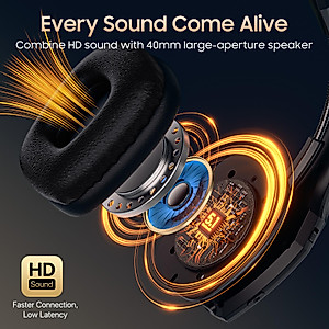 Trucker Bluetooth Headset, Wireless Headset with Mic, Bluetooth Headsets with Dual Noise Cancelling Microphone & Mute Button, 55Hrs Working Time PC Headsets for Cell Phones, Computer, Truck Driver