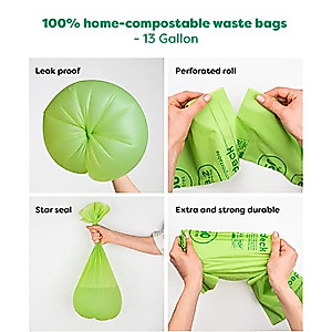 Biodeck 100% Compostable Waste Bags 13 Gallon / 50 L | Kitchen Food Scrap/Organic Waste Bags certified Biodegradable, HOME Compostable EN13433