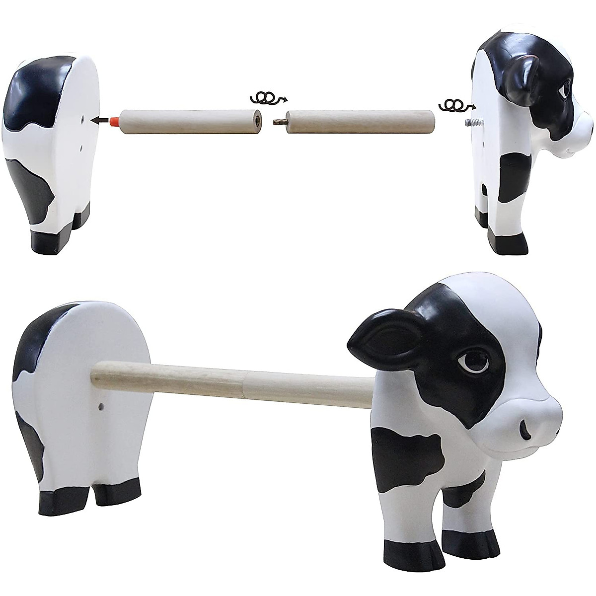 Wooden Paper Towel Holder Countertop Farmhouse Cow Design Paper Towel Roll Holder Stand Base Rustic Animal Paper Towel Organizer for Kitchen Living Room Bedroom Home Farmhouse Decoration