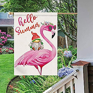 pinata Flamingo Summer Garden Flag 28 X 40 Double Sided, Large Gnome Summer House Flag, Burlap Outside Lawn Seasonal Yard Welcome Flag, Hello Summer Banner Sign, Cute Watermelon Beach Porch Pink Decor
