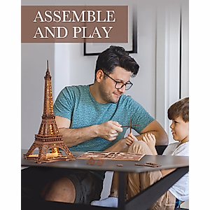 Rowood Eiffel Tower,3D Puzzle Model Kits for Adults,DIY 3D Wooden Puzzles for Adults,Builing Set with LED,Home Decoration Festival Gift Idea