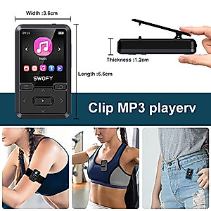 32GB Clip Mp3 Player with Bluetooth 5.0, Mini Portable Wearable Mp3 Player with FM Radio Recording, Music mp3 Player for Kids with Pedometer Mp3 and Mp4 Player, Max 128GB TF Card (Black).