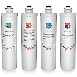 iSpring F4-CUA4 Replacement Pack for 4-Stage Ultra Filtration System CU-A4, Sediment, UF, KDF, and Activated Carbon Filter, 4 Count (Pack of 1) , White