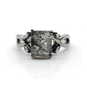 Rings For Women Natural Black Rutilated Quartz Ring-Salt And Pepper Diamond Ring-Emerald Cut Black Quartz Ring, Gift Beautiful Wedding Ring BY FOREVER GEMS & JEWELS