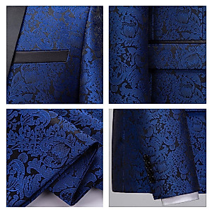 Mens Suit Slim Fit 2 Piece Formal Skinny Floral Tuxedo Suit Set Shawl Lapel for Wedding Dinner Party Blue