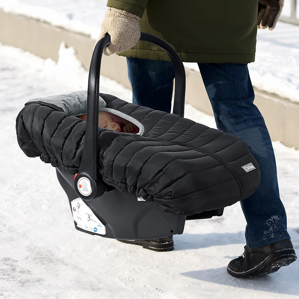 Orzbow Enfant Car Seat Covers - Cocoon Baby Cover for Boys & Girls, Rain & Snow Repellent, Breathable Windproof, Winter Protector, Center Zipper, Universal Fit for Infant Car Seat (0-12M), Black