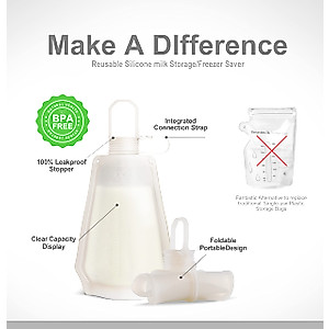 HOFISH Silicone Milk Storage Bags, Reusable & Leak-Proof Bags, Breast Milk Freezer Bag, BPA Free, 9oz/3pk, Cream