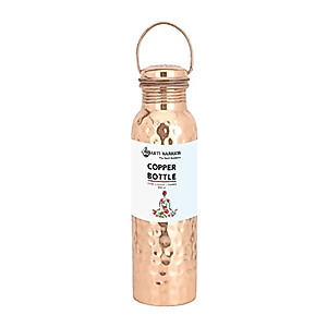 Shakti Warrior Hammered Tamba Copper Bottle - Pure Copper Water Bottle, Food Grade Silicone Seal, Leak Proof (30oz)