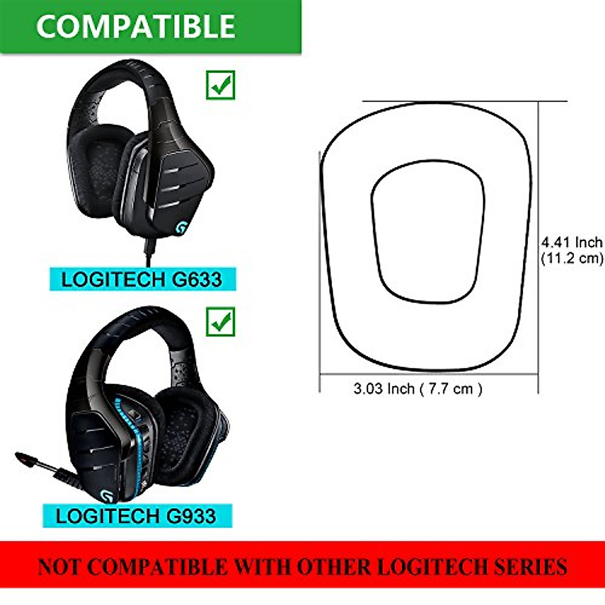 JARMOR Replacement Memory Foam & Mesh Fabric Ear Cushion Pads Cover for Logitech G633 G933 Headphone ONLY (Black)