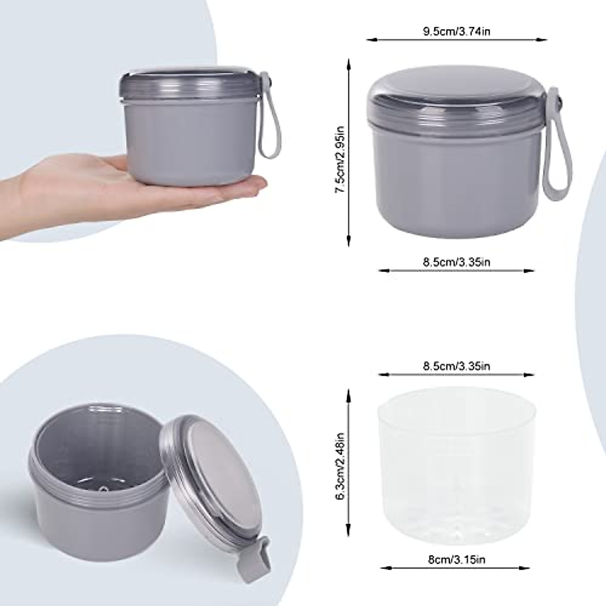 Denture Case, No-Leak Retainer Cleaner Case, Denture Cup for Soaking Dentures Retainers Mouth Guard Night Guard, Denture Bath False Teeth Container for Traveling (Gray)