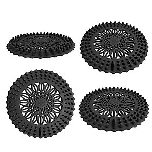 Shower Drain Cover Hair Catcher Shower Drain Hair Catcher, Silicone Hair Stopper for Bathtub Drain Bathroom Kitchen Sink, 4 Pack (Black)
