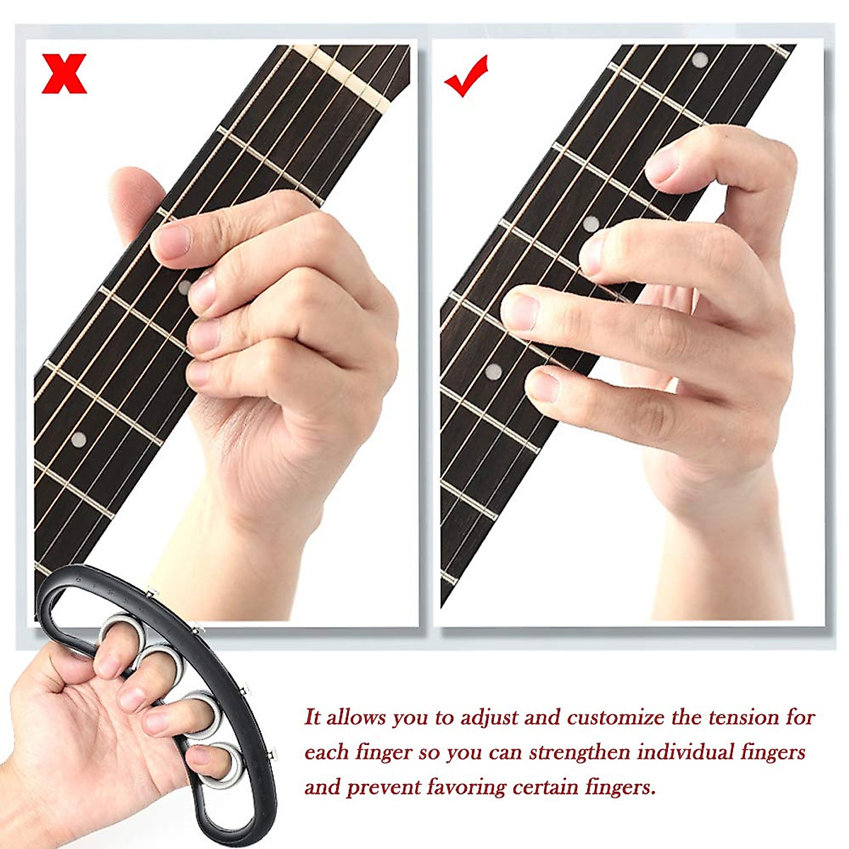 FOVERN1 Guitar Finger Expansion, Finger Sleeve Finger Force Span Practing Trainer TooL Training Bands for Guitar Bass Piano Finger Speed System Musical Instrument Accessories