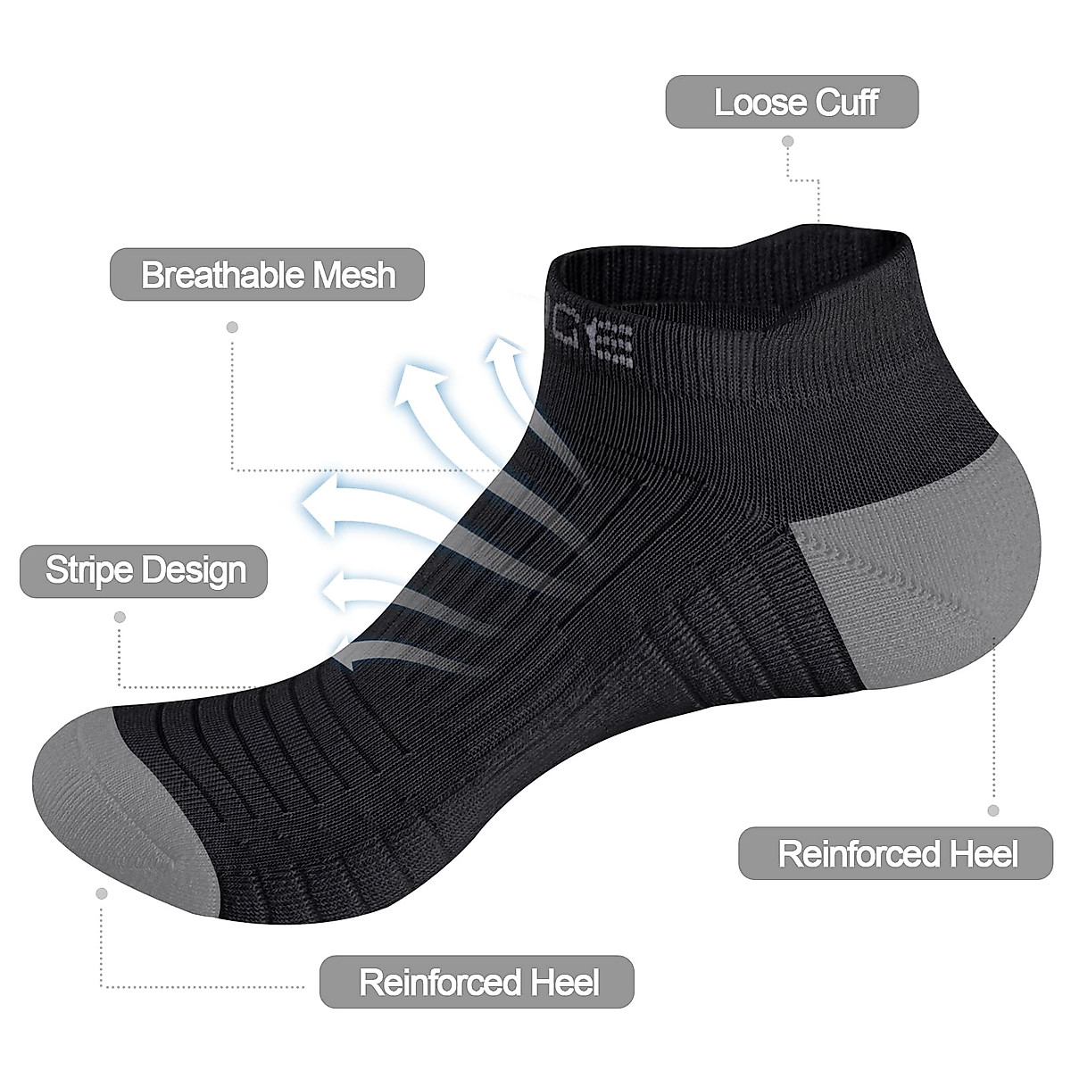 YUEDGE Men's Black Ankle Running Socks Moisture Wicking Cotton Cushioned Low Cut Athletic Socks For Men Size 6-9, 5 Pairs