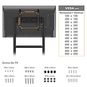 TVON Heavy Duty Mobile TV Cart for 50-92 Inch Large TVs up to 200 Lbs, Height Adjustable Rolling TV Stand with Shelf, Upgraded Floor TV Stand with Silent Wheels for Living Room, Office, Trade Show