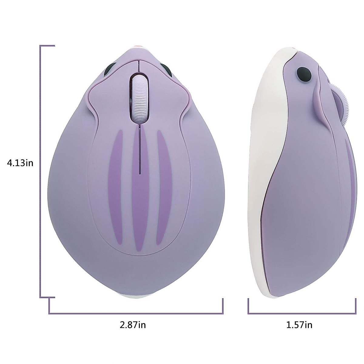 elec Space 2.4G Wireless Mouse, Cute Animal Hamster Shape Silent Mouse, Portable Mobile Optical Mouse with USB Receiver, 3 Buttons Cordless Mouse for PC Mac Laptop Notebook Computer(Purple)