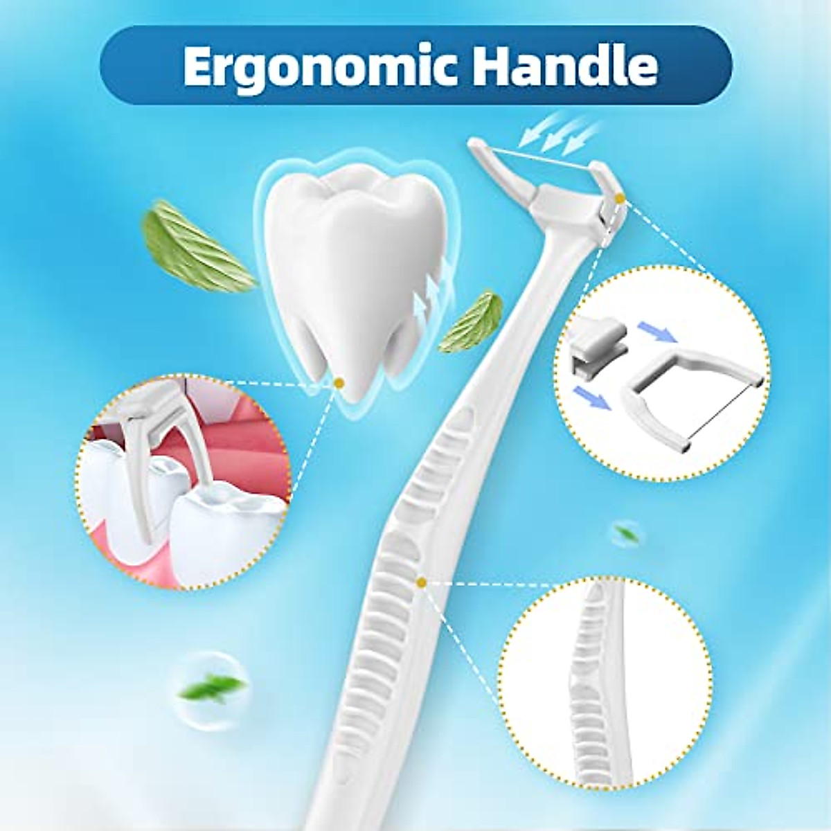 Dental Floss Clean Dental Flossers Kit with 2 Handles and 120 Extra Strength Refills Mint