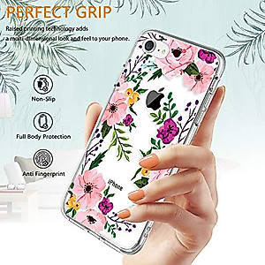 LUHOURI iPhone 8 Case, Clear iPhone 7 Case with Screen Protector, Girls Women Floral Heavy Duty Protective Hard Case with Slim Soft TPU Bumper Cover Phone Case for iPhone 8 and iPhone 7