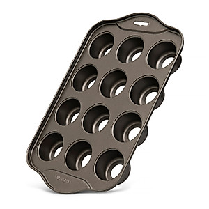 MAGENTA SPIRIT Mini Cheesecake pan - 12 Cavity Mini Muffin Pan with Removable Bottoms - Complete with Cupcake Liners and Plastic Bowl Scraper