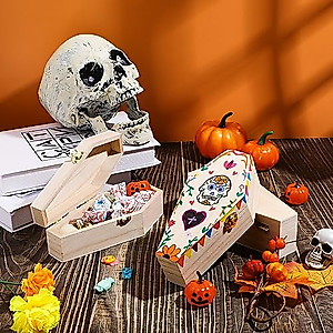 Thyle 4 Pack Unfinished Halloween Coffin Boxes Wood Coffin Shaped Boxes with Hinged Lids for DIY Crafts Wooden Coffin Boxes for Treats Favors Decoration Jewelry Casket Coffin (Black Burlywood,7 Inch)