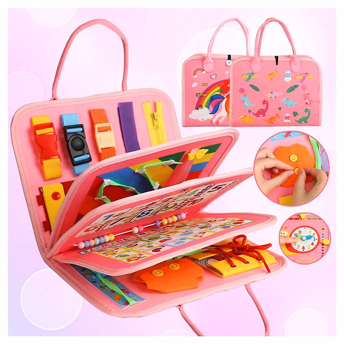 fyjous Busy Board for 1 Year Old, Montessori Busy Board Toys for Toddlers 1 2 3 4 Years Old Sensory Toys Quiet Book for Toddler Girls Educational Activity Airplane Car Travel Toys Birthday