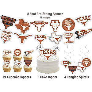 Texas Party Supplies (42 Pieces) for University of Texas Graduation, Tailgating and Birthday Party Decorations with Texas Longhorns Banner and UT Austin Cupcake Toppers Decorations (Texas Longhorns)