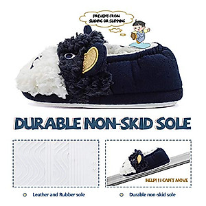 LA PLAGE Kids Boys Girls Cartoon Bear Slippers with Cozy Memory Foam Slip On Indoor Outdoor Little Kids House Slippers 1-2 US Black