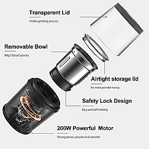 LINKchef Coffee Grinder Electric and Spice Grinder, Herb Grinder, Coffee Bean Grinder, Wet and Dry Grinder With 1 Removable Stainless Steel Bowl, Max 80g Capacity, 12 Cups Coffee