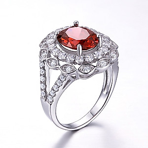 Merthus 8x10mm Oval Cut Simulated Spessartine Garnet 925 Sterling Silver Statement Flower Ring for Women Size 7
