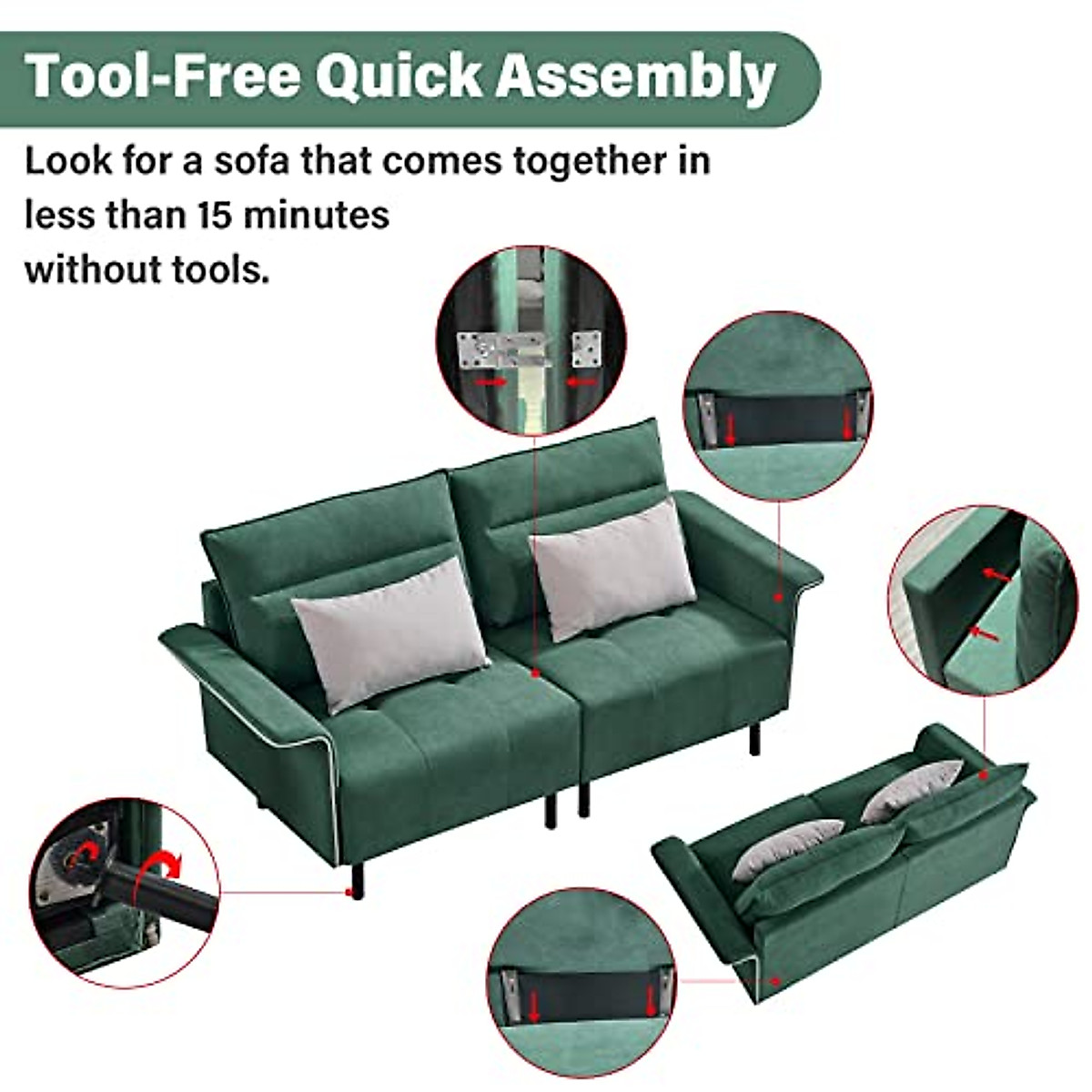 gefayluo 72 inch Loveseat Sofa Couch for Living Room, Small Mid Century Modern Sofa, Upholstered 2-Seater Velvet Love Seats Couch for Bedroom, Apartment, Home Office, Tool-Free Assembly