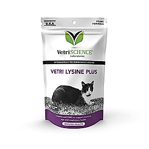 VetriScience Vetri Lysine Plus for Cats, 90 Chicken Flavored Chews - Immune and Respiratory Support Supplement for Cats