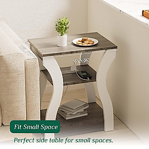 Ltysh Nightstand Set of 2, Bed Side Table with Outlets and USB Ports, End Table for Bedroom, 3 Tier End Table with Storage Shelf for Bedroom Living Room - White 2