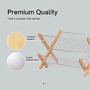 Naytic Stainless Steel Bamboo Foldable Adjustable Large Two Tier Dish Drying Rack Sink Organizer for Kitchen Counters
