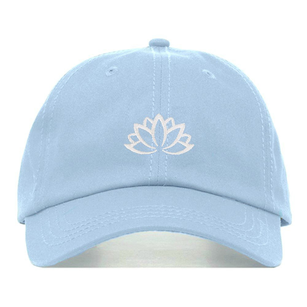 Lotus Flower Dad Hat, Embroidered Baseball Cap, 100% Cotton, Unstructured Low Profile, Adjustable Strap Back, 6 Panel, One Size Fits Most (Multiple Colors) (Baby Blue)