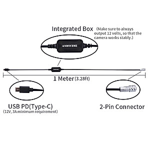 ANDYCINE 12V USB PD Power Pipe for BMPCC Blackmagic Pocket Cinema Camera 4K & 6k&6K Pro USBC PD Power Cable, Power Your Camera from Any USB-C PD Device