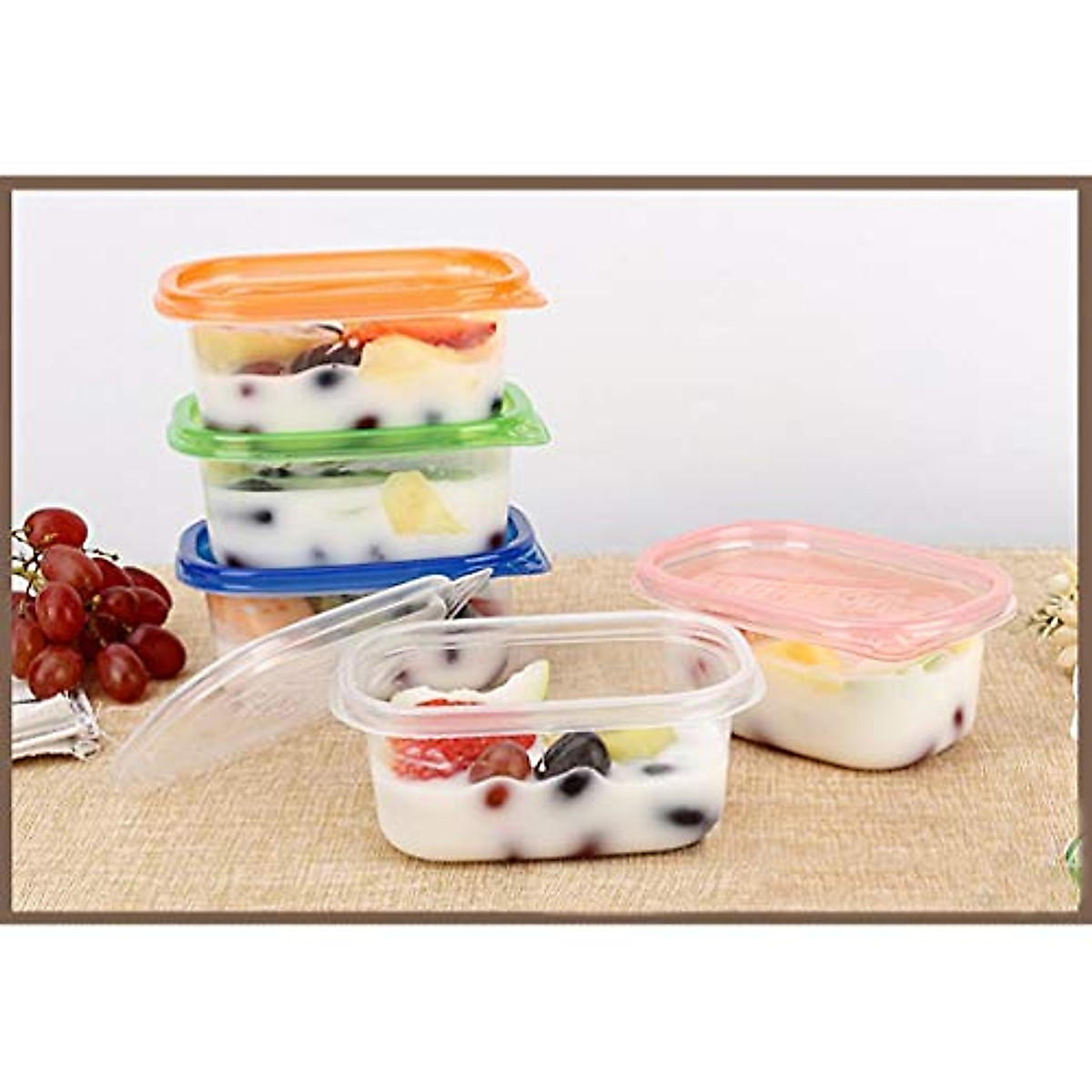 Toyvian 12pcs Food Storage Containers with Lids Rectangular Plastic Lunch Boxes Disposable Food Container Kitchen Sealed Box for Fruit Cake 280ML (Green,Blue,Transparent,Pinkï¼‰