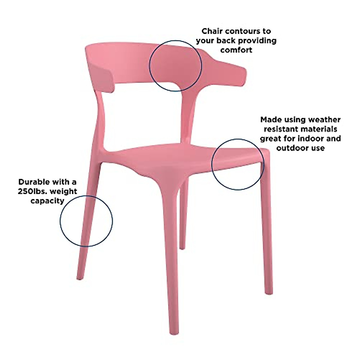 Novogratz Poolside Collection, Felix Stacking Dining Chairs, Indoor/Outdoor, 2-Pack, Pink