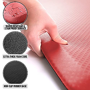 Zulay Home Large 20 x 32 Inch Anti Fatigue Floor Mat - 3/4 Inch Thick Cushioned Kitchen Mats for Standing - Comfortable Padded Floor Mats for Standing Work Desk - Memory Foam Kitchen Mat - Red
