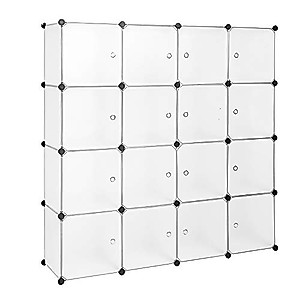 MengK Modular Closet Organizer - 16 Cube Wardrobe Storage System with Drawers and Doors - Perfect for Clothes, Shoes, Toys - DIY Bookcase in White