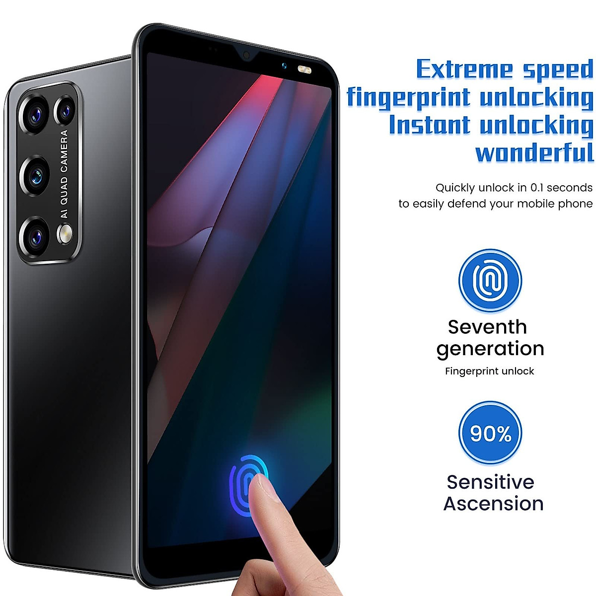 Smartphone, Rino9 Pro Android 4.4.2, 512MB 4GB Dual SIM Phone Finger Face ID 2200mAh 5.45 Inch Celular, 0.3MP front HD camera, 2MP rear Camera, Gift for Friends Family (black)