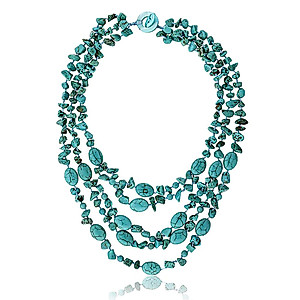 Gem Stone King Handmade Multi-strand Beaded Chunky Simulated Turquoise Necklace for Women, 20 Inches Long Green Western Jewelry with Toggle Clasp