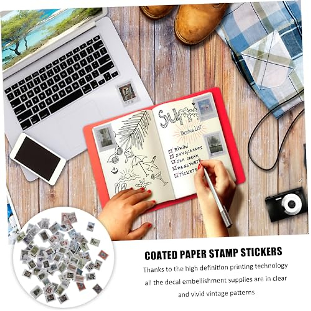 Tofficu 6 Packs Paper Stamp Sticker Scrapbook Stamp Sticker Photo Scrapbook Stamp Decal Scrapbooking Masking Tape Scrapbook Sticker Adhesive Decoration Sticker Photo Corner Plant Travel