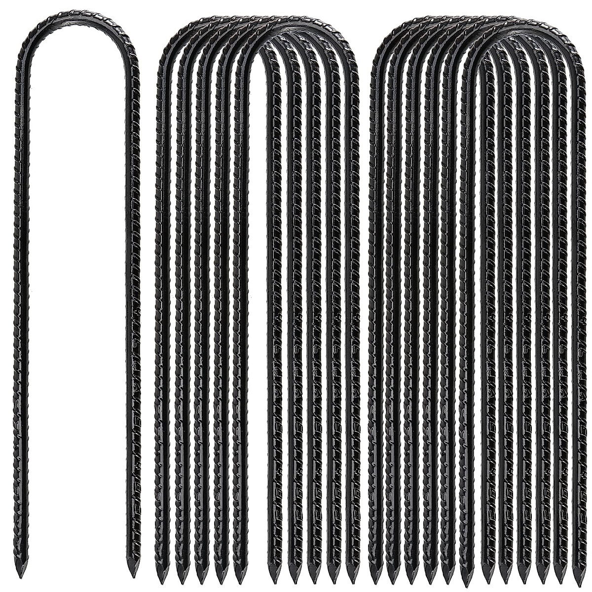 MUKCHAP 12 Pack 12 Inch U Shaped Rebar Stakes, Black U Rebar Hook, Heavy Duty Trampoline Wind Anchors Stakes for Camping Tents, Soccer Net