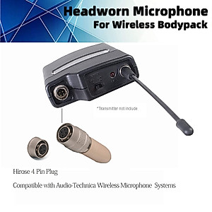 Sujeetec Headset Headworn Microphone - Hirose 4 Pin Plug Head Microphone for Audio Technica Wireless System & Bodypack Transmitter – Beige Single Earhook Omnidirectional Headset Head Mic