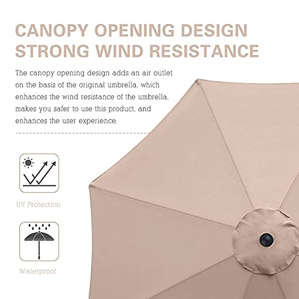 JMEXSUSS 9ft Patio Umbrella,Table Umbrella Outdoor Patio Market Umbrella with Push Button Tilt and Crank,8 Ribs Umbrella Outdoor for Patio,Garden,Cafe,Pool(Khaki)