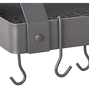 Old Dutch Wall-Mount Bookshelf Pot Rack with Grid & 12 Hooks, Graphite, 36.25" x 9" x 11.5"