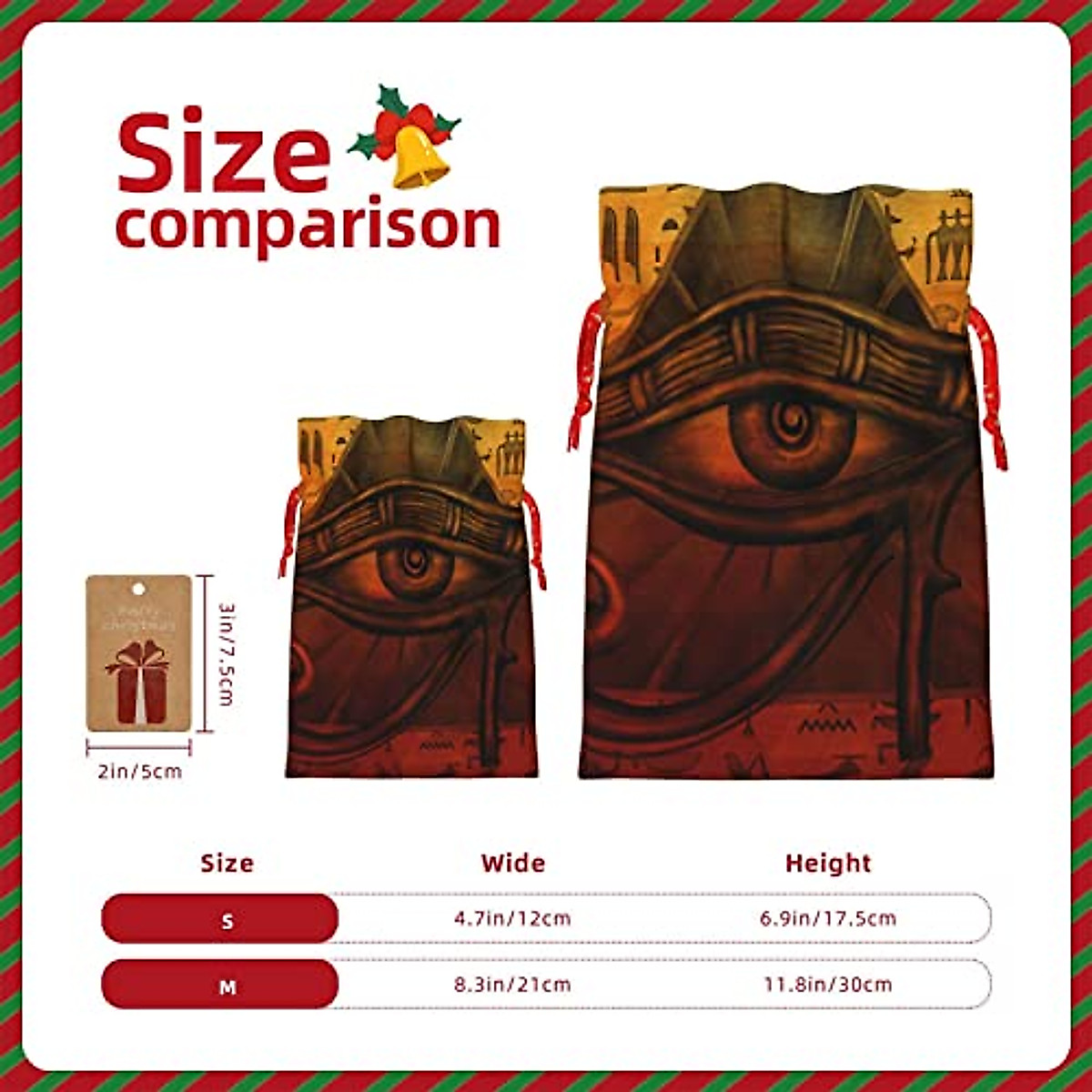Drawstrings Christmas Gift Bags Egyptian-Eye-Egypt-Orange Presents Wrapping Bags Xmas Gift Wrapping Sacks Pouches Medium