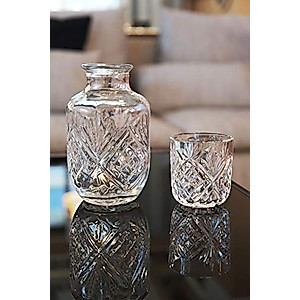 ONS ELITE Bedside Water Carafe with Glass Set - Glass Carafe 16 oz/Cup 4.5 oz - Bedside Carafe Pitcher and Cup - Night Carafe with Glass - Beautiful Gift Box (ORCHID)