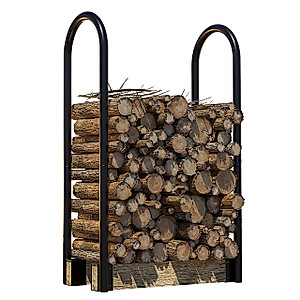 Fire Beauty Firewood Log Rack Adjustable Bracket Kit, Fireplace Wood Storage Holder,Black Powder,Coated Steel, Outdoor and Indoor